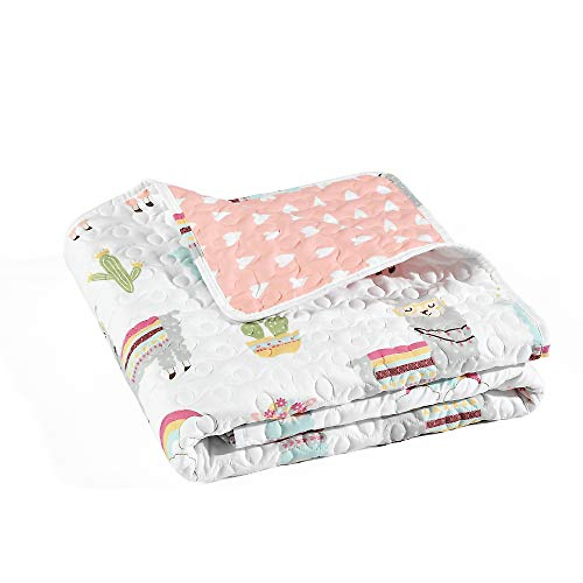PB&J Make A Wish Southwest Llama Cactus White & Blush Reversible Throw Blanket, 50" x 60"