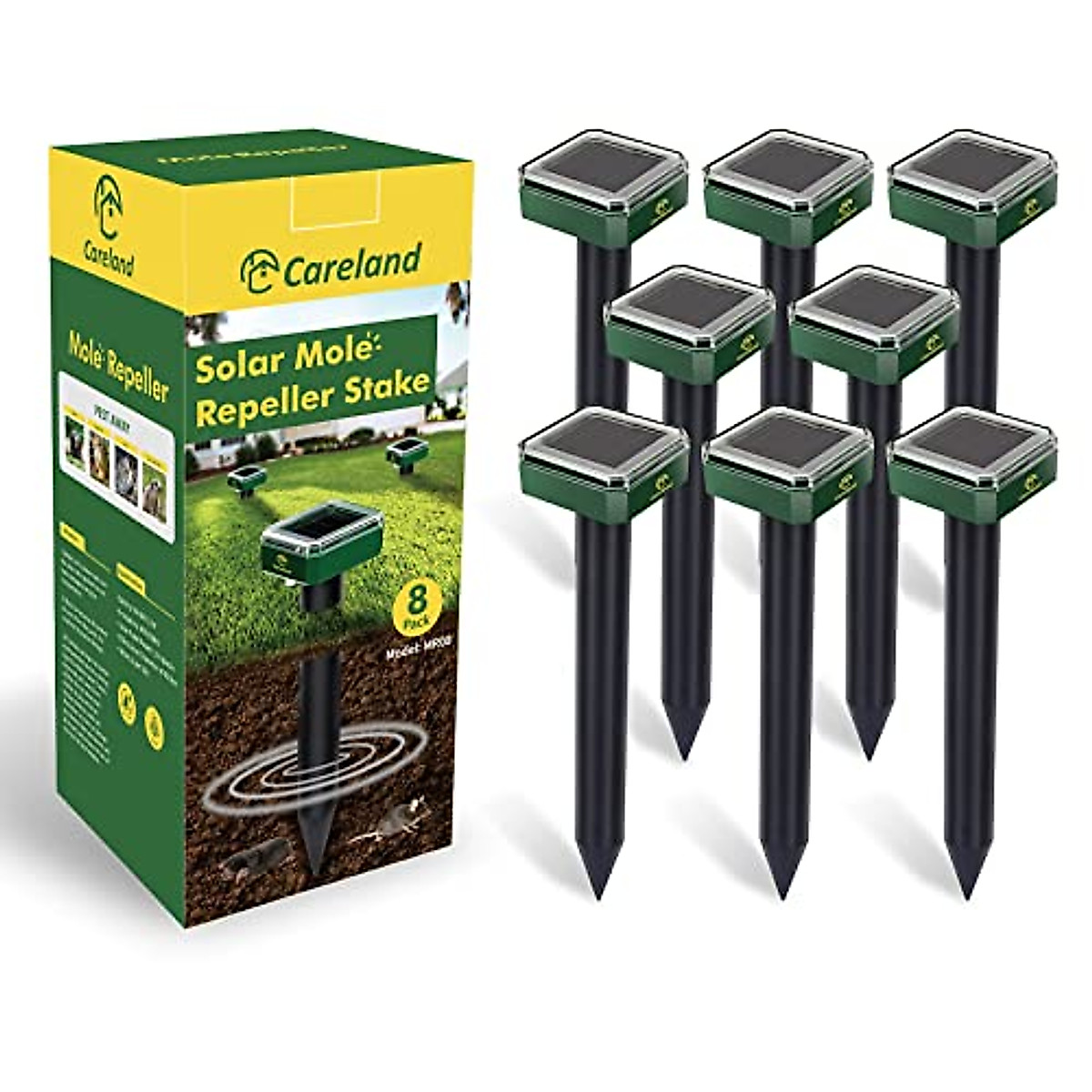 Careland Solar Mole Groundhog Repellent Stakes Outdoor Ultrasonic Gopher Repeller Vole Deterrent Waterproof Sonic Repellent Spikes Drive Away Burrowing Animals from Lawns and Yard (8)