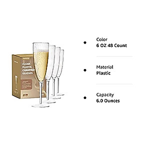 HyHousing 48 Plastic Champagne Flutes, Clear Disposable Plastic Champagne Glasses Reusable Wine Cocktail Cups for Home Daily Life Party Wedding Toasting Drinking Birthday(6 oz)