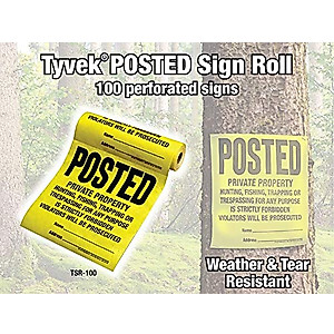 Hy-Ko Products TSR-100 Posted Private Property Tyvek Sign Roll 11" x 11" Yellow, 100 Pieces
