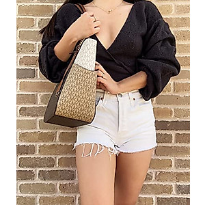 Michael Kors Jet Set Travel Large Chain Tote Luggage Brown MK Multi Colorblock Bundled Brown Trifold Wallet