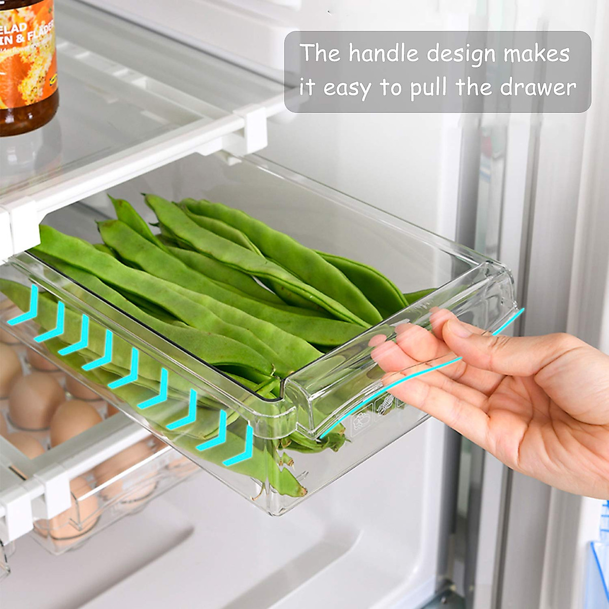 URALFA 2 Pack Fridge Drawer Organizer, Refrigerator Drawers for Fruit and Vegetable, Refrigerator Organization and Storage Box, Transparent Pull Out Drawer Fit for Fridge Shelf Under 1.1"