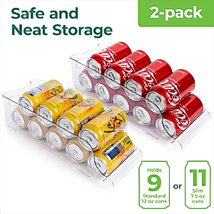 Greenco Soda Can Organizer for Refrigerator, Durable Handles, 2 Pack | Fridge Soda Can Organizer | Soda Can Holders for Fridge | Soda Can Dispenser for Refrigerator | Drinks, Kitchen Organization