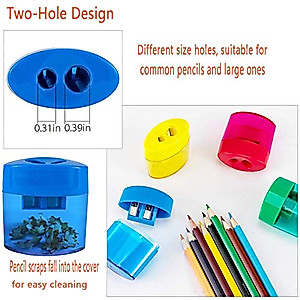 24 Pcs Double Hole Oval Shaped Pencil Sharpener, Manual Pencil Sharpener Hand Pencil Sharpener with Cover and Receptacle for School Home and Office Supply (24Pcs)