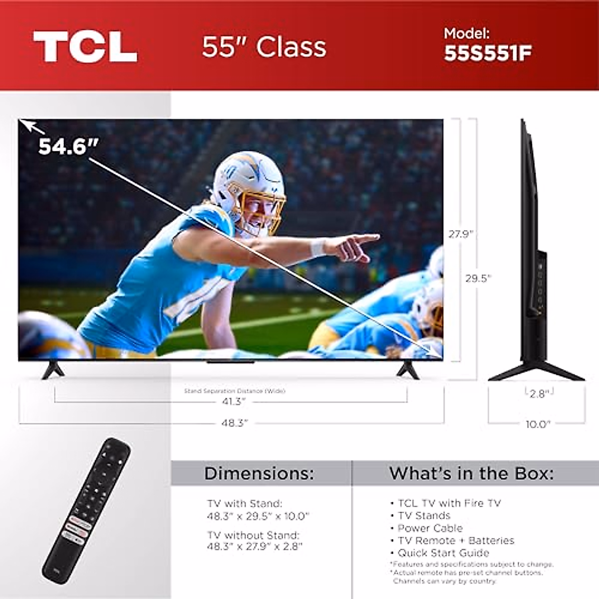 TCL 55-Inch Class S5 UHD 4K LED Smart TV with Fire TV (55S551F, 2024 Model), Dolby Vision, HDR PRO+, Dolby Atmos, Alexa Built-in with Voice Remote, Apple AirPlay 2 Compatibility, Streaming Television