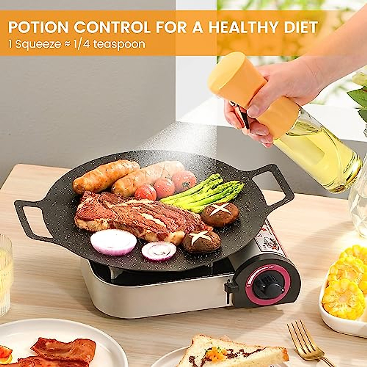 Oil Sprayer for Cooking, 220ml olive oil spray bottle, Oil mister spray for Air Fryer, Baking, Salad Dressings, Grilling (Glass Bottle, 220ml/7.4 oz) (Yellow)