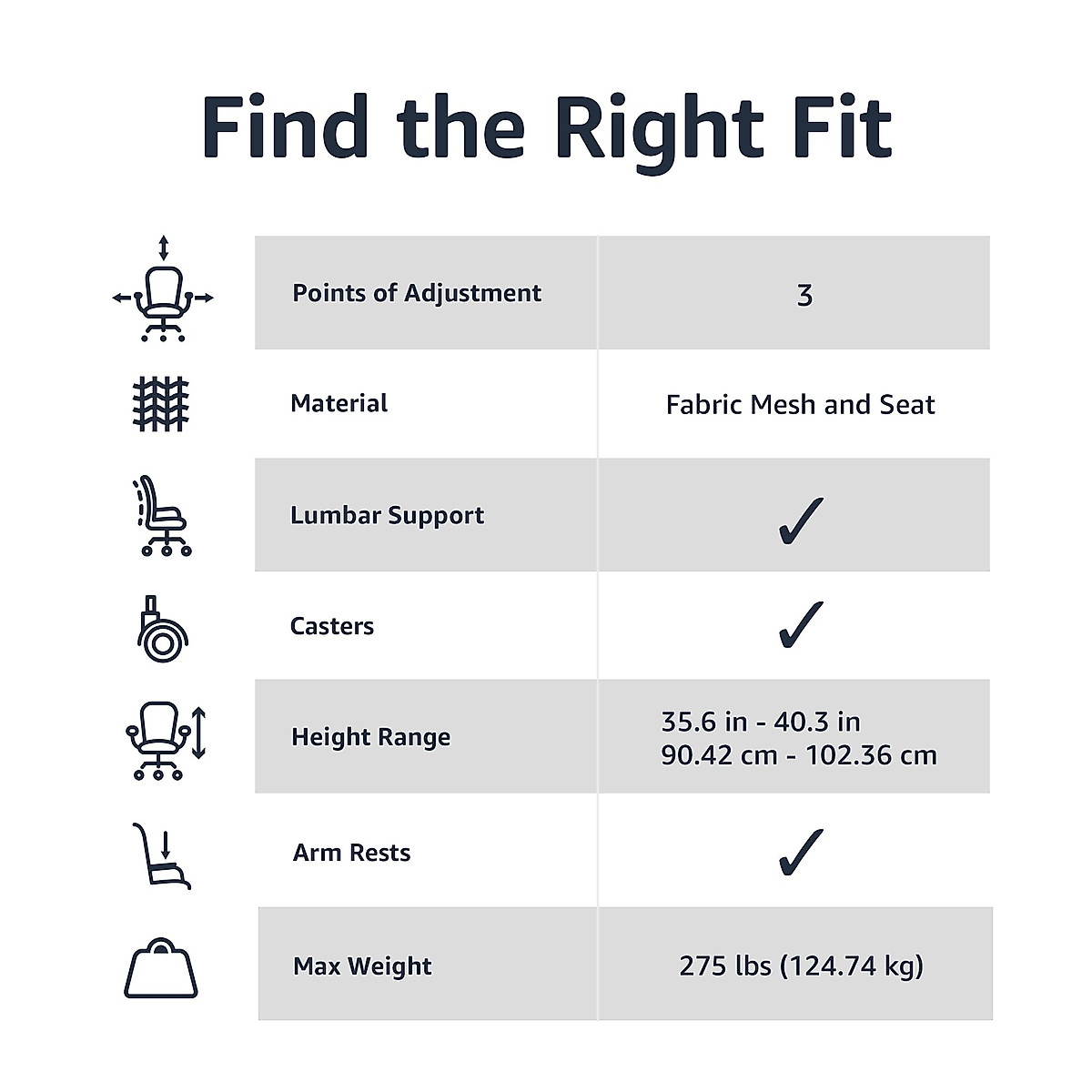 Amazon Basics Mesh, Mid-Back, Adjustable, Swivel Office Desk Chair with Armrests, Black