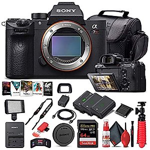 Sony Alpha a7R III Mirrorless Digital Camera (Body Only) (ILCE7RM3/B) + 64GB Memory Card + 2 x NP-FZ-100 Battery + Corel Photo Software + Case + Card Reader + LED Light + More (Renewed)