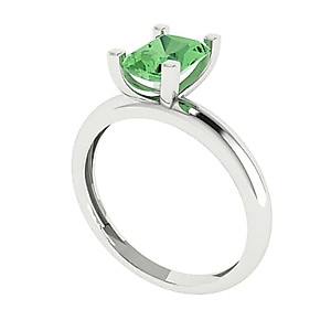 Clara Pucci 1.0 ct Emerald Cut Solitaire Green Simulated Diamond Engagement Bridal Promise Anniversary Ring 18K White Gold Size 4.5