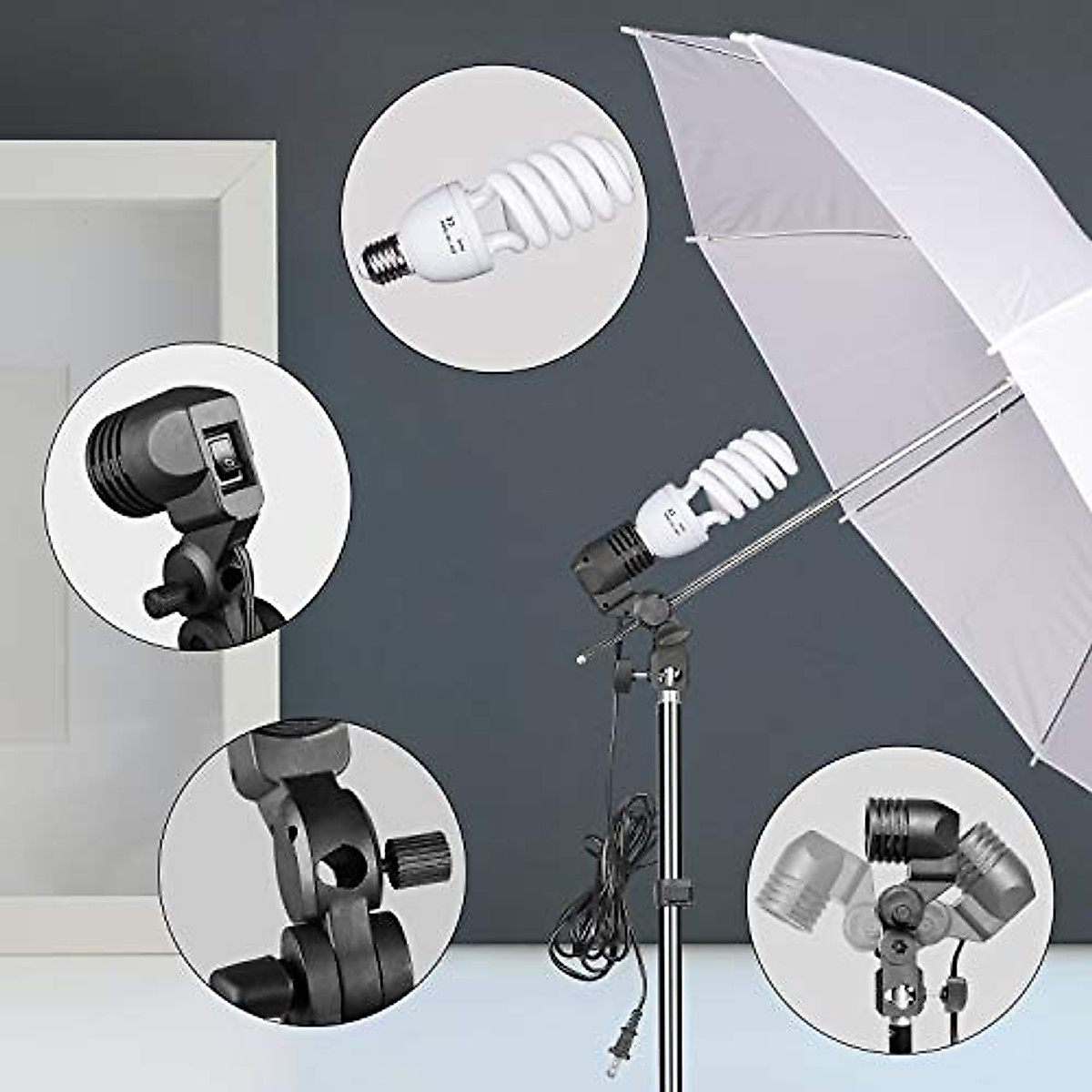 EMART Umbrella Photography Lighting Kit with 700W CFL 5500K Bulbs ,Soft Light Continuous Reflective Umbrella Lights Photography Kit for Portrait Studio Video Recording, Filming, Podcast