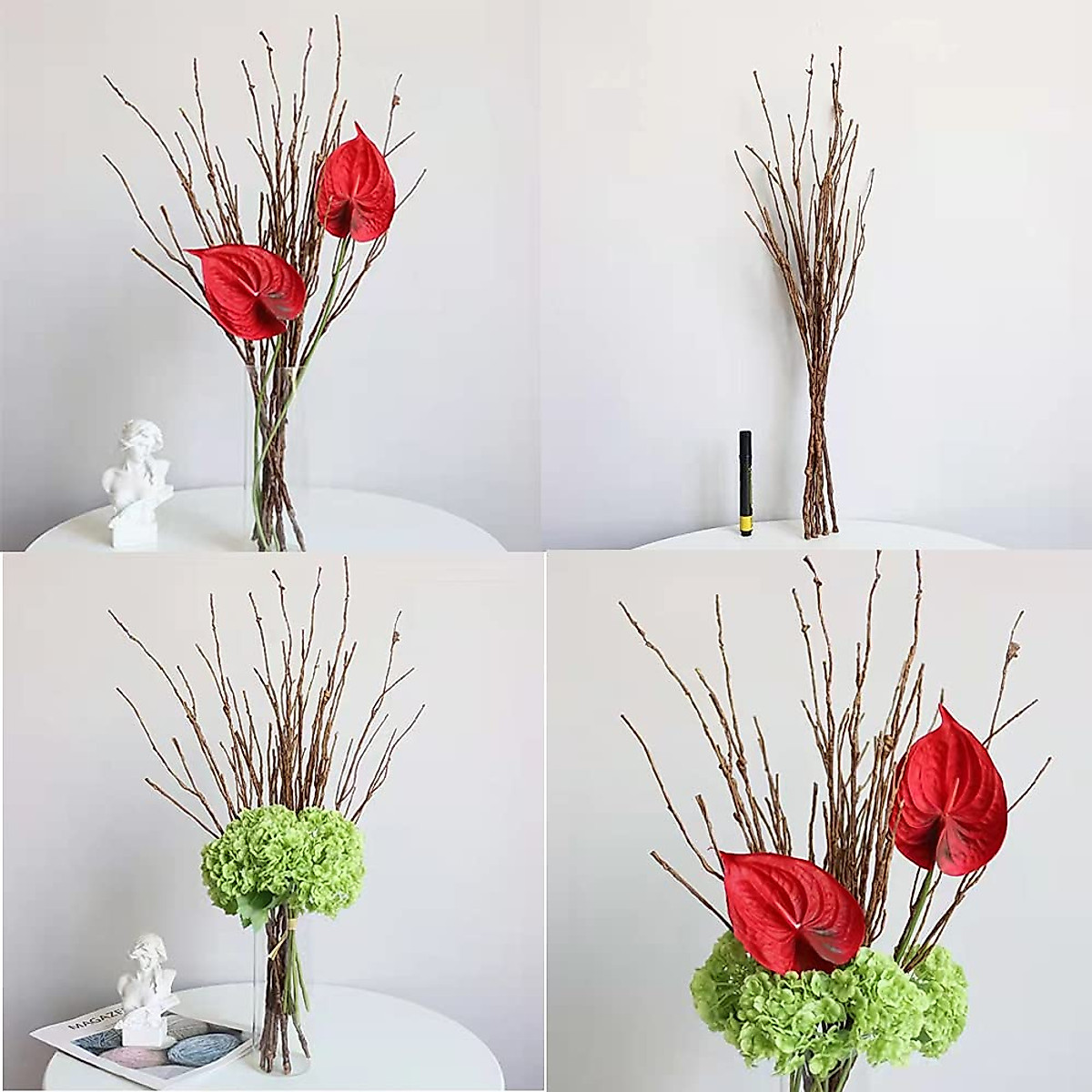 5PCS Artificial Lifelike Curly Willow Branches Decorative Dried Twigs, 25.9 Inches Fake Bendable Sticks Plastic Vines/Stems for DIY Greenery Plants Vases Home Office Party Decoration