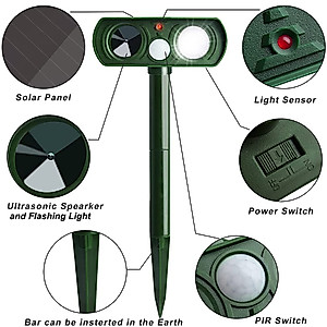 Solar Ultrasonic Animal Repeller, Outdoor Animal Repeller with Motion Sensor, Outdoor Squirrel Snake Raccoon Deer Mouse Repellent for Farm & Yard & Garden & Lawn (14.7inch-510)