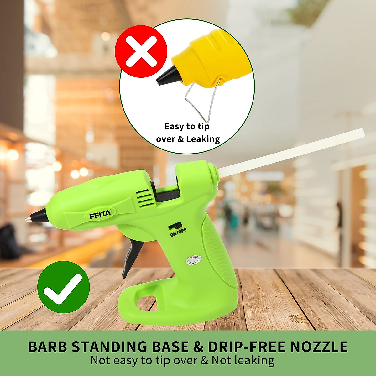 FEITA Cordless USB Rechargeable 2650mAh Mini Wireless Hot Melt Glue Gun Kit - With 30pcs Glue Sticks for Crafts, Arts, Home DIY Repairs