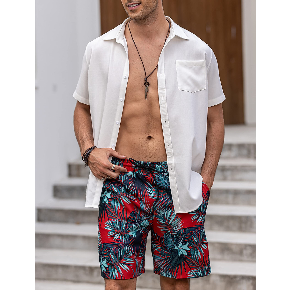 COOFANDY Men's Swim Trunks Board Shorts Summer Beach Shorts Swimsuit Swimwear for Men - No Liner