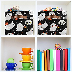 xigua Halloween Decorations Ghost Storage Basket Collapsible Toy Storage Bins Waterproof Canvas Storage Basket with Leather Handles for Home Closets Offices,Bedrooms,Toy and Gift Baskets,1PCS