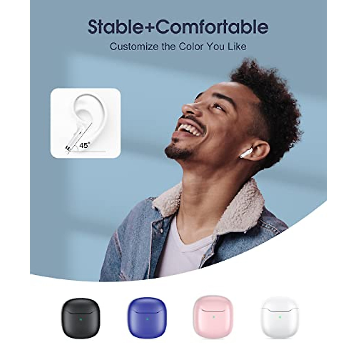coioc Wireless Earbuds, Bluetooth Headphones, Ultra-Light and Bluetooth 5.3, CVC8.0 Bluetooth Earbuds, 30H with Mini Charging Case, USB-C Fast Charge, Deep Bass, IPX7 Waterproof, for Work,Travel