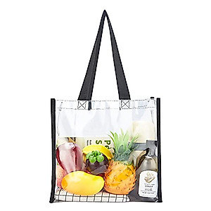 HAOGUAGUA 2-Pack Clear Tote Bag Stadium Approved 12x12x6, Transparent See Through Clear Tote Bag for Work, Sports Games, Concerts, Beach (Black)
