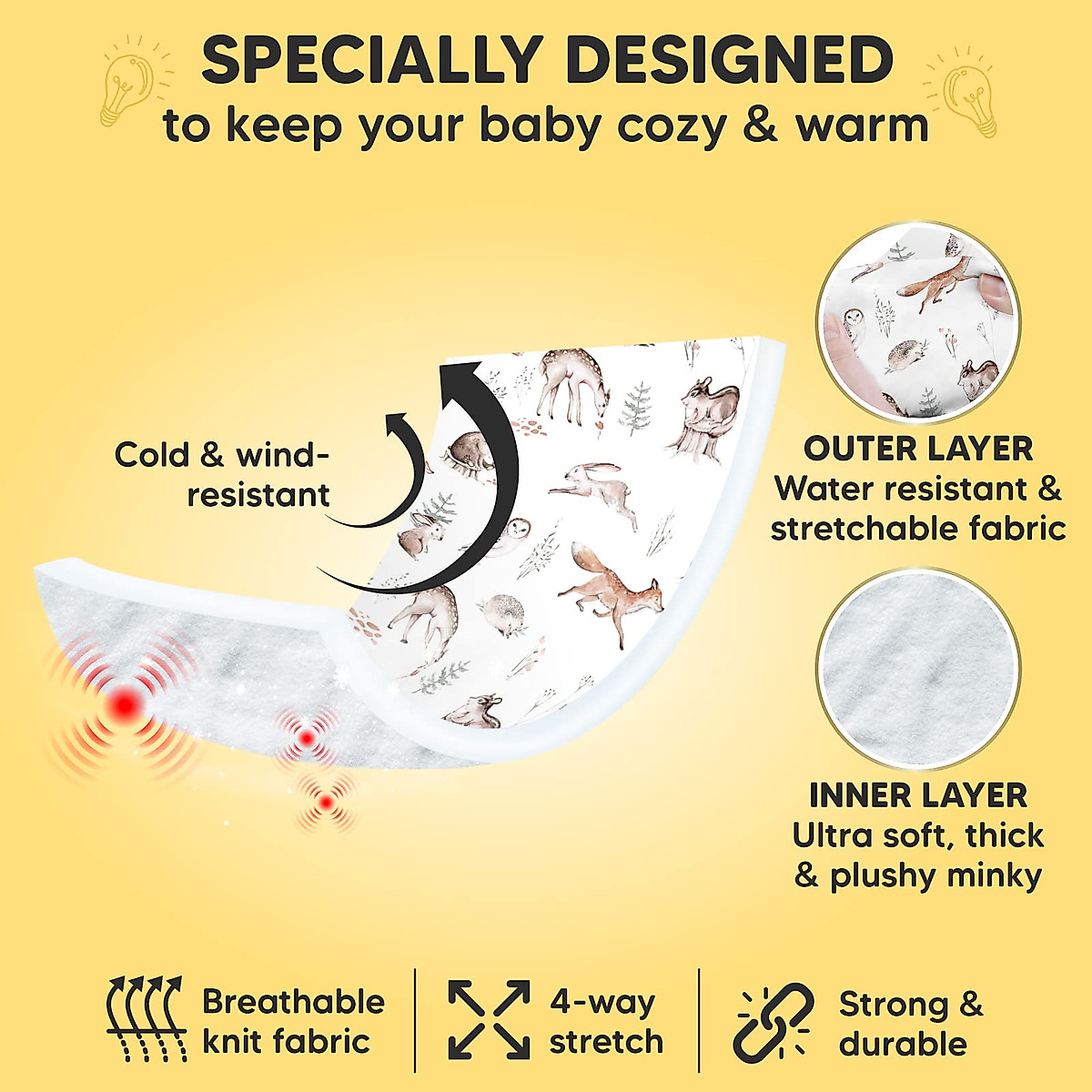 KeaBabies Car Seat Cover for Babies and Large Shatterproof Baby Car Mirror - Baby Car Seat Canopy for Spring, Autumn, Winter - Safety Baby Car Seat Mirror - Universal Stretch Fit Car Seat Cover