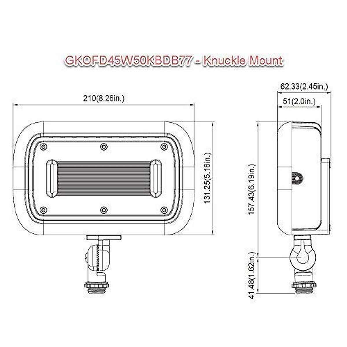 GKOLED 45W Outdoor Security LED Flood Lights 120-277V, Waterproof, 150W PSMH Equivalent, 5400 Lumens, 5000K Daylight White, 70CRI, UL-Listed, 1/2" Adjustable Knuckle Mount