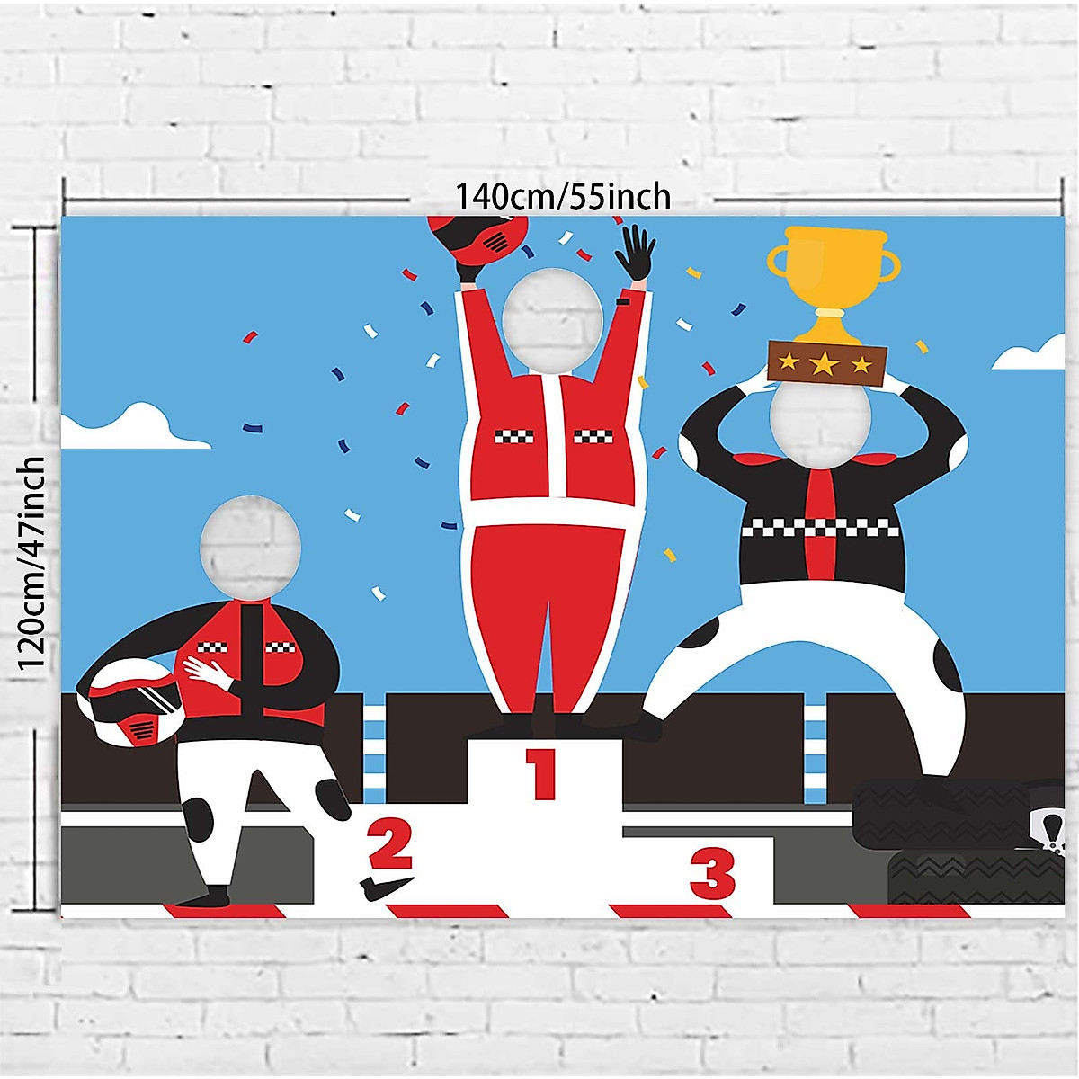 F1 Race Car Trophy Podium Banner Backdrop Background Pretend Play Party Game Racing Car Sports Checkered Flag Theme Decor for Boys Teen Birthday Party Baby Shower Favors Supplies Decorations