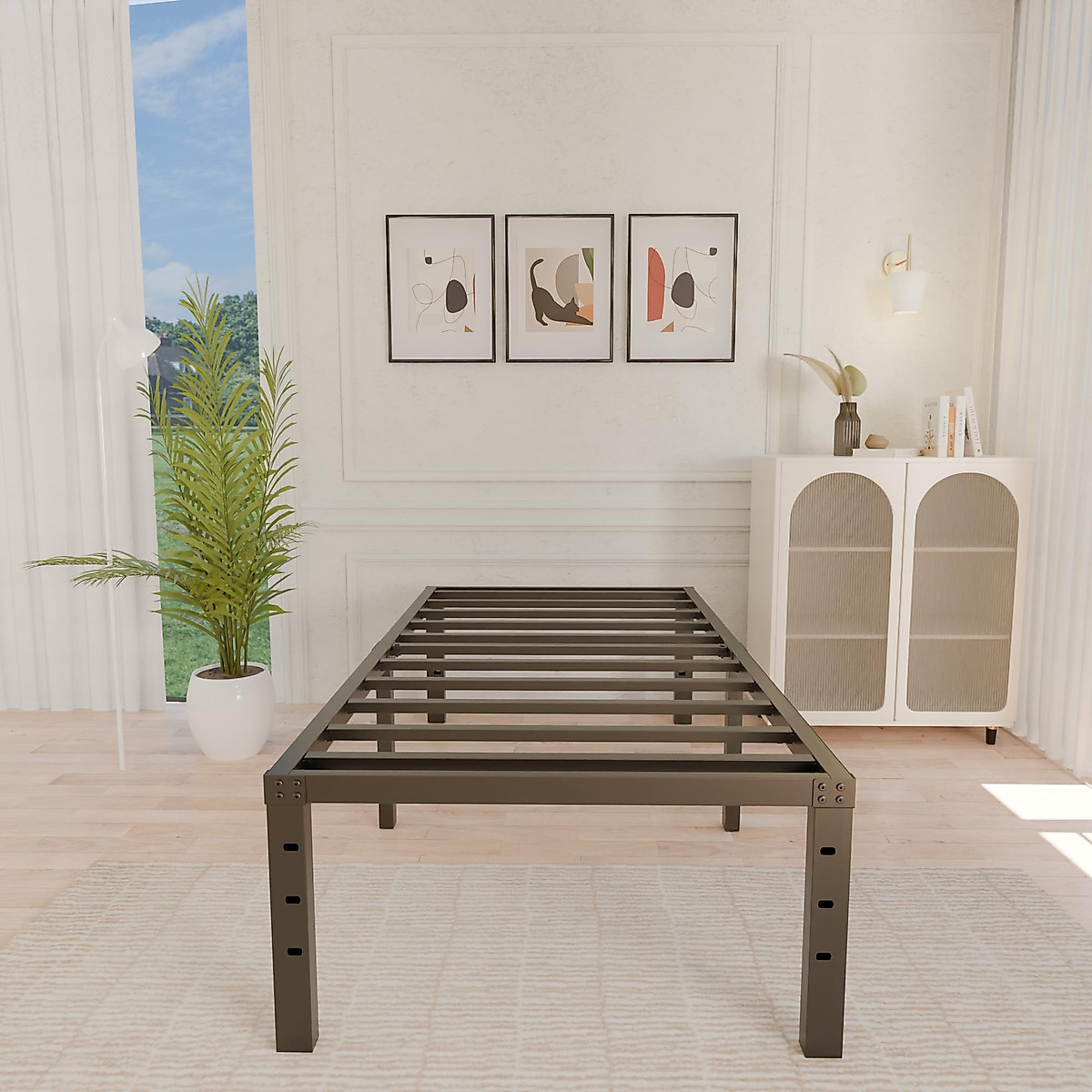 ALDRICH 18 Inch Metal Twin Bed Frame - Black Basic Steel Slats Platform, Easy Assembly Heavy Duty Noise Free Bedframes, No Box Spring Needed