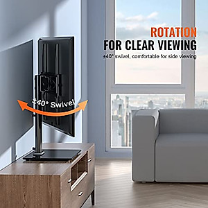 VEVOR TV Stand Mount, Swivel Universal TV Stand for 32-55 inch TV Screen up to 90lb, Height Adjustable Portable Floor TV Stand with Tempered Glass Base for Bedroom, Living Room, Max VESA 400x400mm