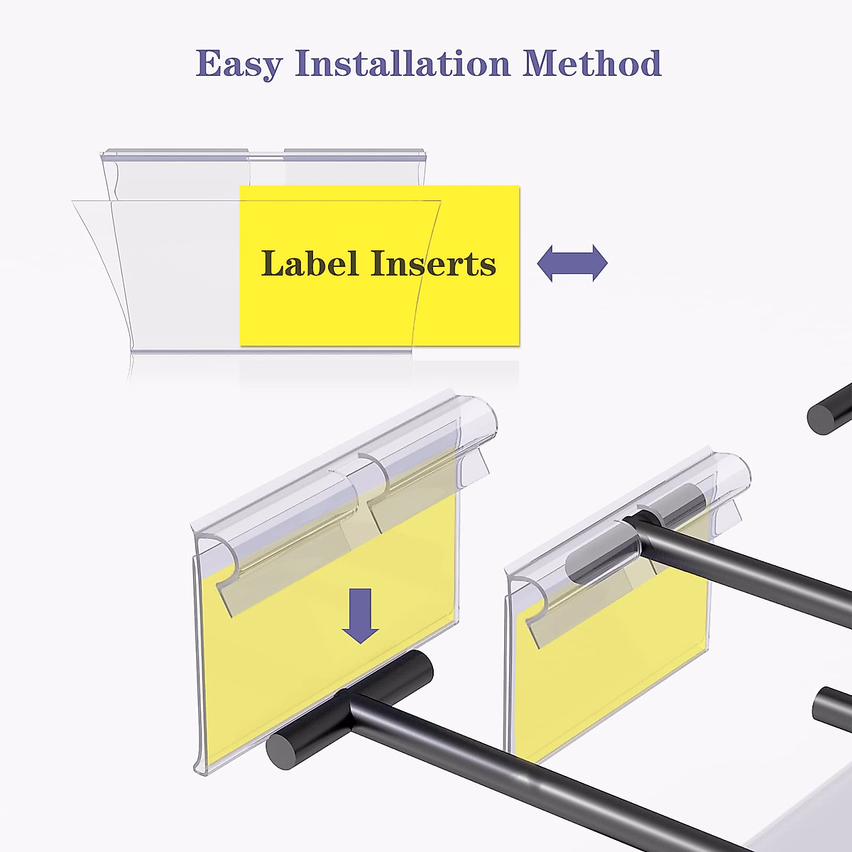 Storage Bin Labels Clip On,60PCS Clear Plastic Bin Labels Clips,Extra 80 Label Papers Included,Perfect for Wire Shelf,Baskets,Fabric Storage Cubes,Storage Closet,Cloth Bins,Food Pantry (6X4.2CM)
