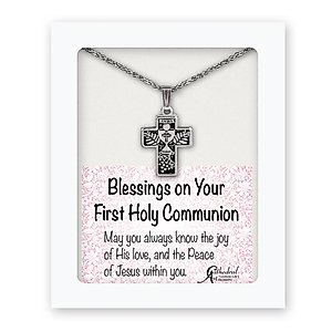 Cathedral Art PL00003 (Abbey & CA Gift) First Communion Cross on 13" Silver Plated Chain, Multi