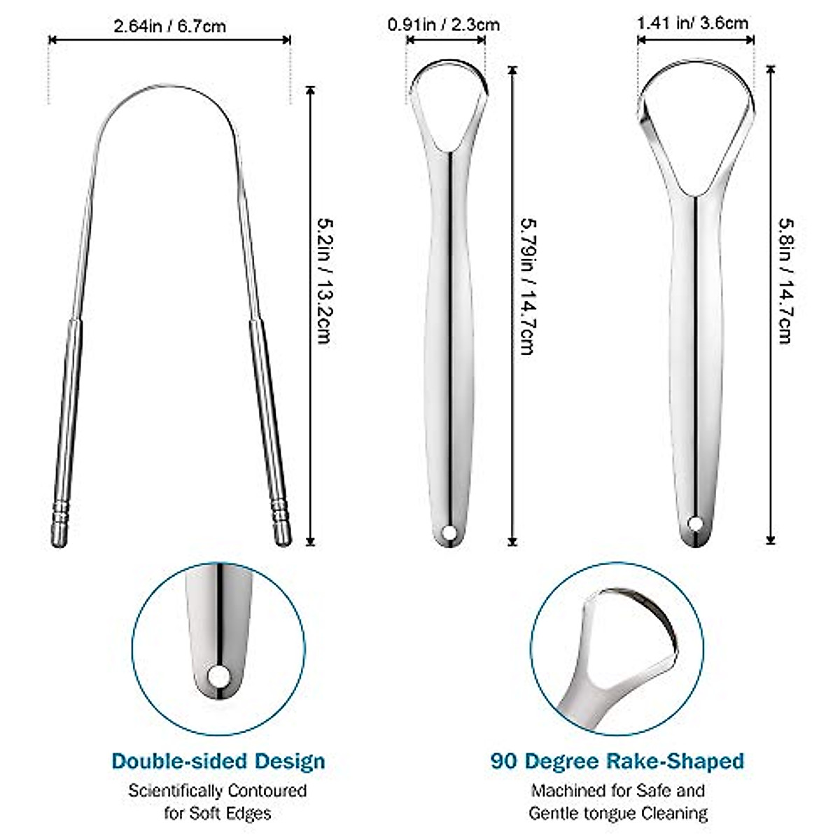 YLYL 3 PCS Metal Tongue Scraper, Tongue Scrapers for Adults Kids, Stainless Steel Tounge Scrappers, Tounge Scraper Cleaner, Portable Tongue Cleaner