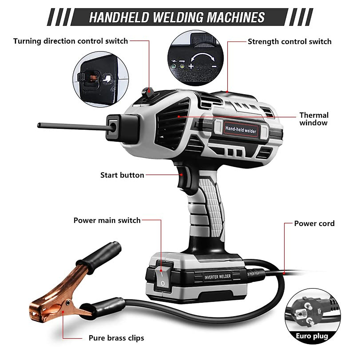 KERUIDEER Portable Welding Machine 110v welding machine small copper electrodes for spot welding machine 4 in 1 welding machine（Grey）