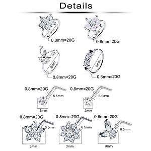 Pnsgisr Nose Rings Studs Hoops Piercings Jewelry for Women Men 20g 20 Gauge Silver Surgical Stainless Steel l Shaped Shape Stuf Bar Big Hypoallergenic Butterfly Nostril Aretes Para La Nariz