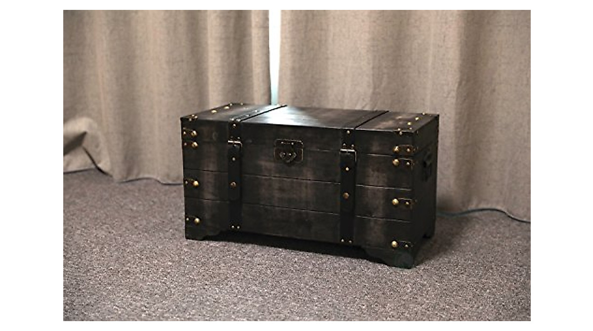 Vintiquewise Distressed Black Wooden Storage Trunk