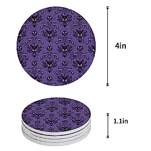 Drink Coasters Halloween Haunted Mansion Design Absorbent Stone Ceramic Coaster with Cork Back for Kinds of Mugs and Cups, Gohst Grimace, Set of 4-Piece