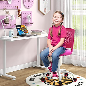 Giantex Kids Desk Chair, Adjustable Children Study Chair, Swivel Chair Armless Mesh Task Student Chair, Child Desk Chair with Adjustable Height & Lumbar Support Computer Chair (Rose)
