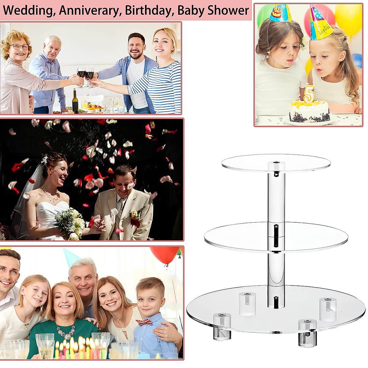 HAOWUJIN Cupcake Stand for 24 Cupcakes, Round Acrylic Cupcake Stand for Wedding Birthday Party Baby Shower Dessert Table for Parties Display, 3 Tier Clear Cupcake Tower Stand…