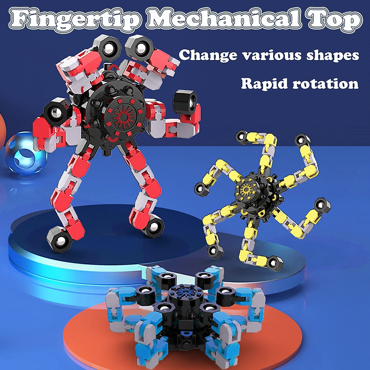 3Pcs Fingertip Gyro Fidget Spinners, Spinning Top Toy Transformable Spinners Fidget Chain Toy Deformed Mechanical Spiral Twister Stress Relief Toy for Kids Adults