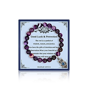 LINY Animal Charm Bracelets Owl Turtle Butterfly Elephant Bracelet Luck Protection Gifts for Women (Owl Bracelet Purple)