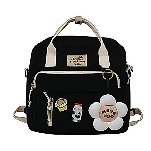 Kawaii Canvas School Backpack with Pendant, Laptop Shoulders Bag, Back to School Off to College Supplies…