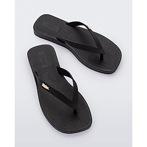 Melissa Sun Long Beach Flip Flops for Women - Stylish and Comfortable Slip-Resistant Vegan Slip-On Thong Sandals, Black, 6