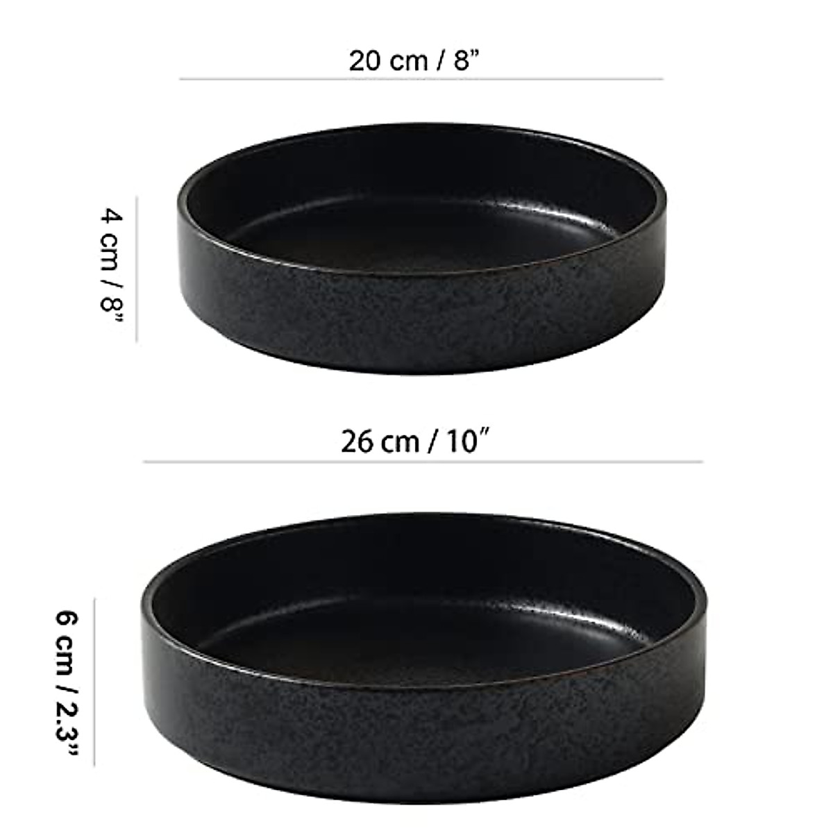 CUBANE ramen bowl set,fruit bowl,ramen bowl,large serving bowls,Large Ceramic Soup Plate. Black Stackable Pasta Bowl,Kitchen Serving Salad Bowl,Microwave and Oven Safe.-8inch (Size : 8inch)