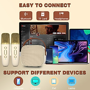 IROO Mini Karaoke Machine with 2 Wireless Microphone,Bluetooth Speaker for Kids and Adults,Gifts for Girls and Boys 4, 5, 6, 7, 8, 9, 10 +Year Old Birthday Party Home (Beige)
