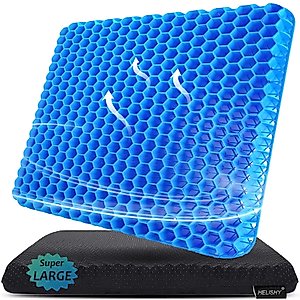 Gel Seat Cushion for Long Sitting(Super Large & Thick) - Office Chair Car Seat Cushion for Back, Sciatica, Hip, Tailbone Pain Relief - Cool, Soft & Breathable Pillow with Non-Slip Cover for Wheelchair