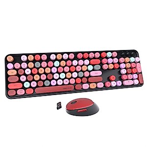 UBOTIE Colorful Computer Wireless Keyboard Mouse Combos, Typewriter Flexible Keys Office Full-Sized Keyboard, 2.4GHz Dropout-Free Connection and Optical Mouse (Black-Colorful)