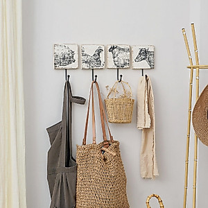 Generic Set of 4 Farm Animal Wall Hooks Rustic Farmhouse Wooden Hanging Coat Hooks Wall Mounted Utility Hook Decor for Coats Hats Towels Bags Keys - 7.87"" x 2.36"" x 4.96"", White