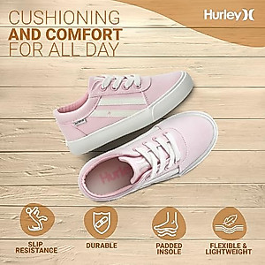 Hurley Boardy Kids Lace Up Canvas Sneakers – Low Cut Skateboarding Shoes for Kids, Sports Shoes for Boys and Girls, Pink White
