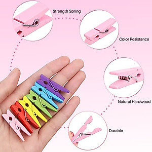 Colorful Clothespins, Mini Clothes Pins for Photo, 1.4'' 100 PCS Natural Birchwood Colored Clothespins, Strong Springs Mini Clothespins with Storage Bag,Mini Clothes Pins for Crafts, Pictures, Arts