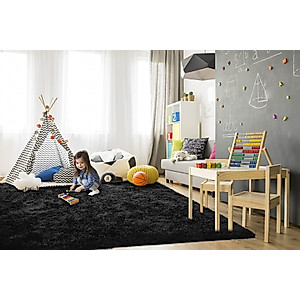 TWINNIS Super Soft Shaggy Rugs Fluffy Carpets, 5x8 Feet, Indoor Modern Plush Area Rugs for Living Room Bedroom Kids Room Nursery Home Decor, Upgrade Anti-Skid Rectangular Fuzzy Rug, Black