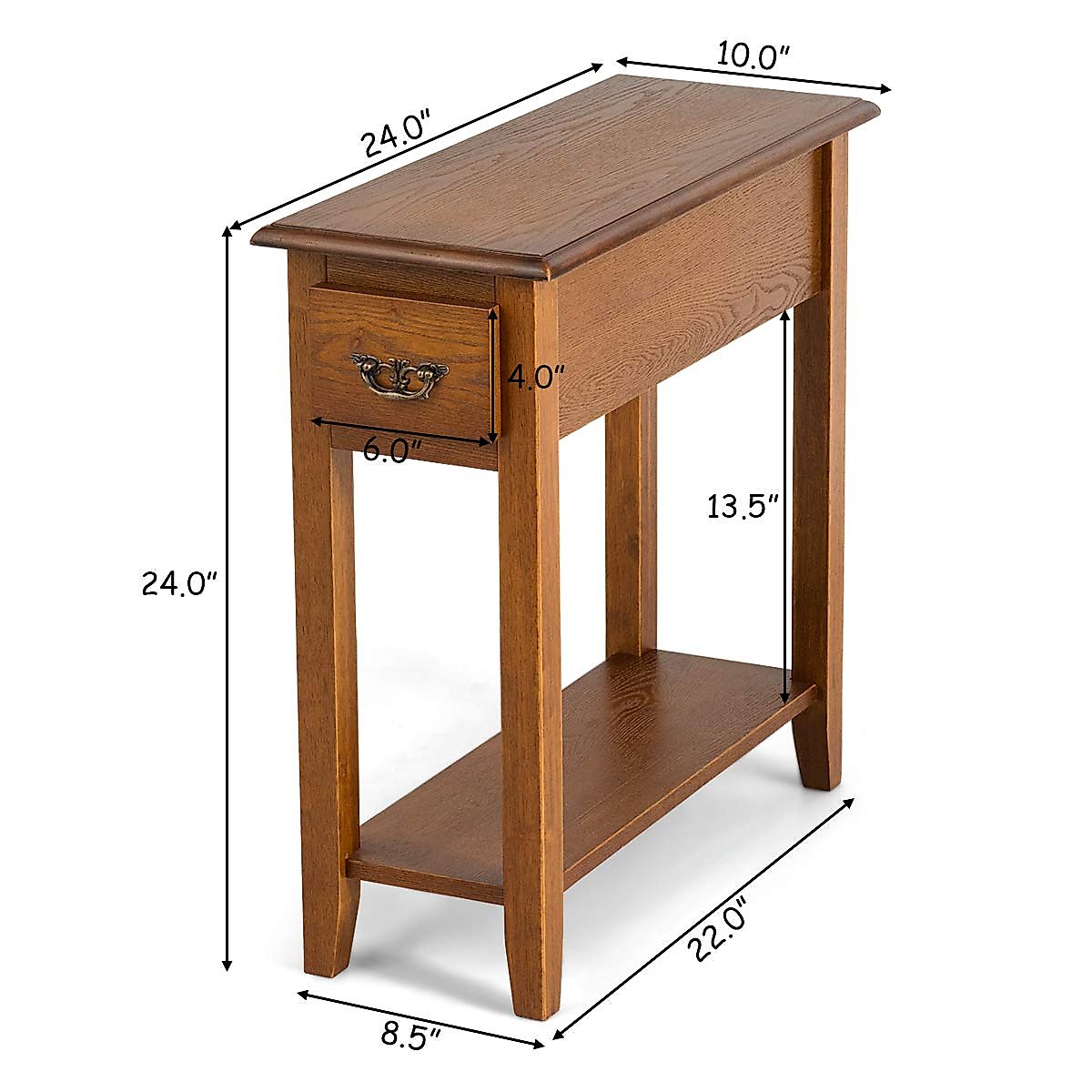 Tangkula Narrow End Table, Slim Side Table with Drawer and Open Shelf, Small End Tables for Small Spaces, Narrow Nightstand Bedside Table for Living Room Bedroom, 9.8 x 23.6 x 23.6 inches (1, Walnut)