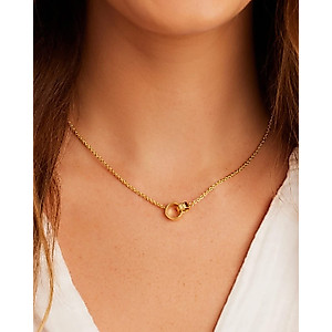 gorjana Women’s Rose Interlocking Necklace, 18K Gold Plated, Adjustable Chain, Double Ring Charm
