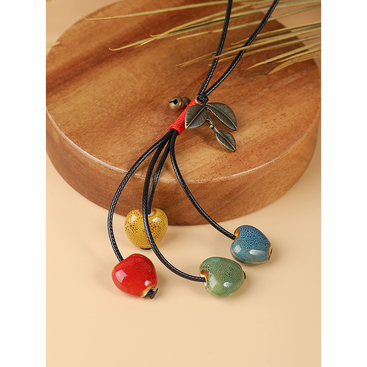 MINACHI Bohemian Leaf and Colorful Heart Shape Beads Lariat Necklace, Long Jewelry for Women